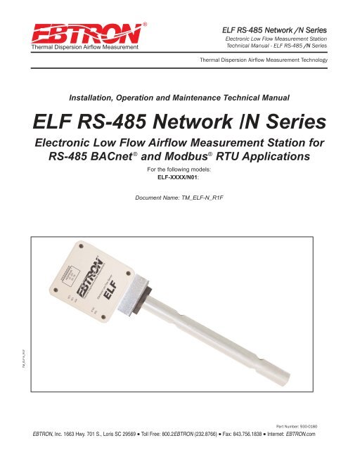 ELF RS-485 Network /N Series Electronic Low Flow Airflow - Ebtron