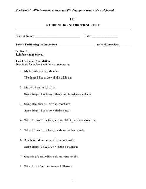 Student Reinforcement Survey - Mansfield City Schools