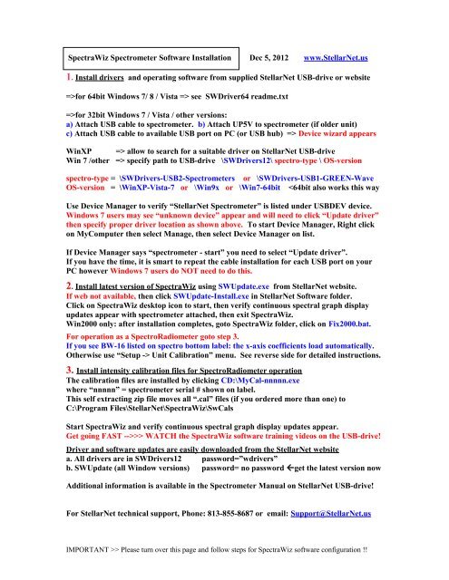 Instructions for Spectrometer Installation