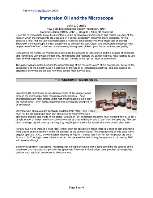 Immersion Oil and the Microscope