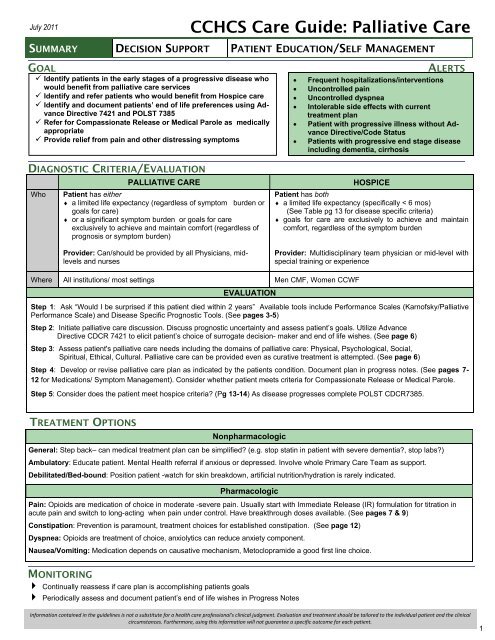 Palliative Care - California Correctional Health Care Services