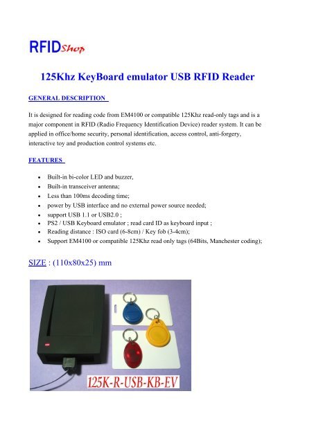 125Khz KeyBoard emulator USB RFID Reader - RFID Shop