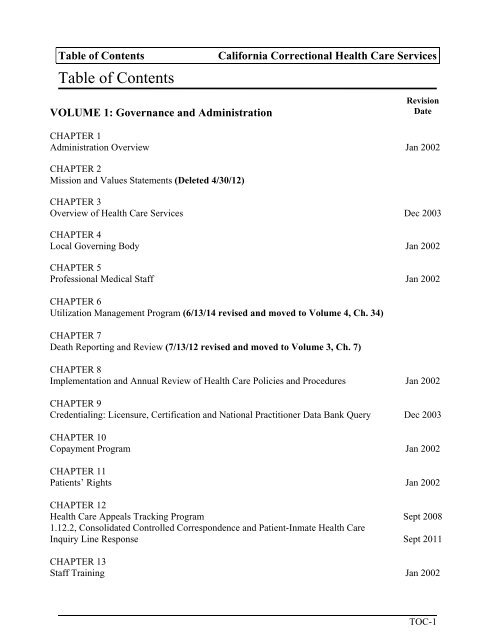 Table of Contents - California Correctional Health Care Services