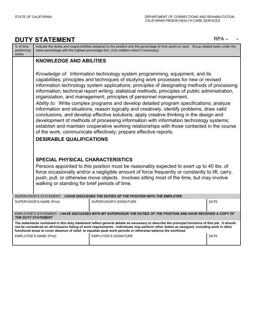 STATE OF CALIFORNIA DEPAR