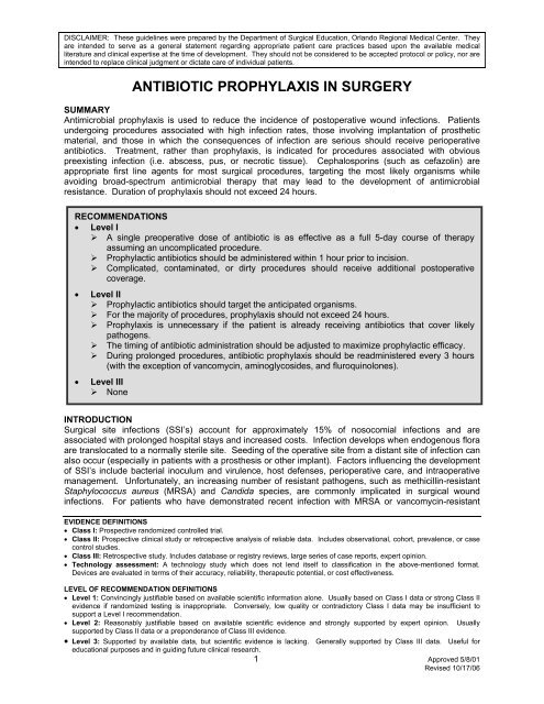 ANTIBIOTIC PROPHYLAXIS IN SURGERY - SurgicalCriticalCare.net
