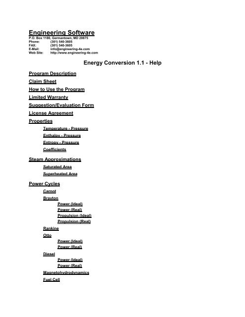 Energy Conversion 1.1 - Ver. A - Engineering Software