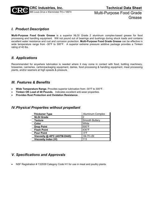 Multi-Purpose Food Grade Grease - CRC Industries