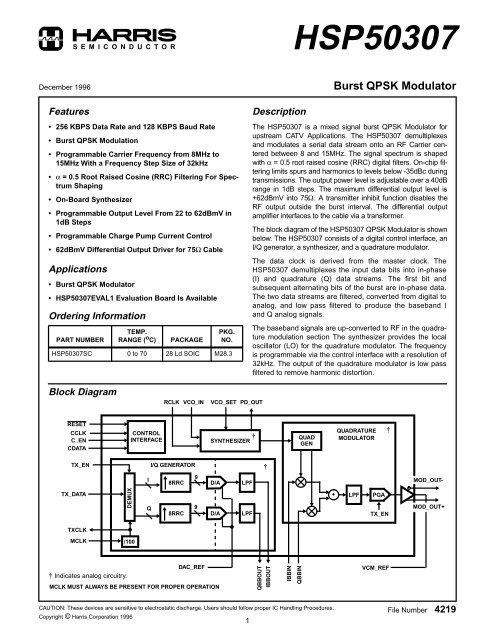 Download Burst Qpsk Modulator Data Sheet