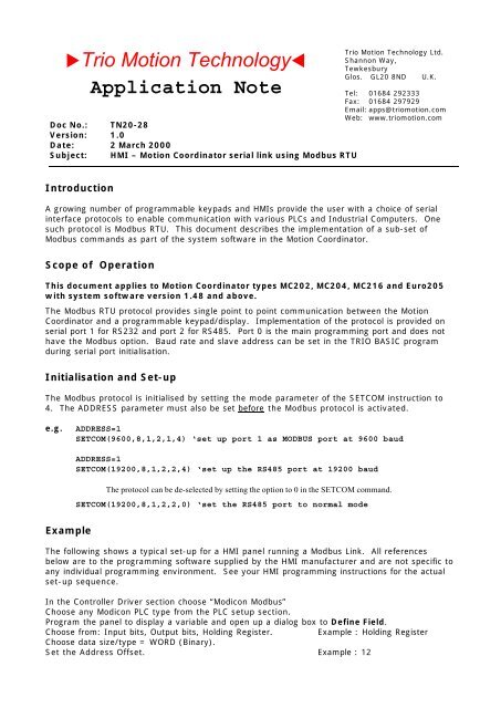 TN20_28 - Modbus RTU - Trio Motion Technology