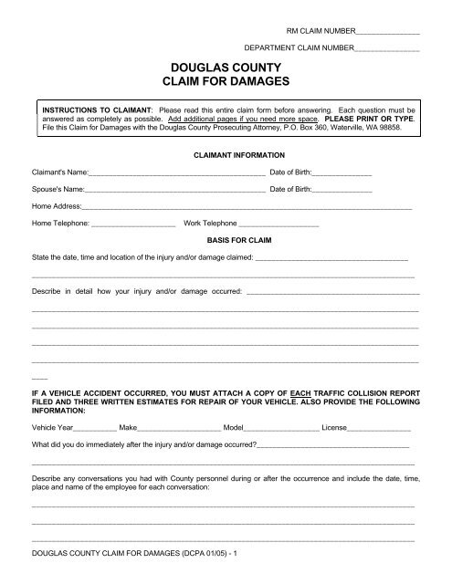 Notice of Claim form - Douglas County