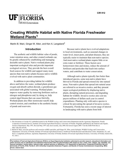 Creating Wildlife Habitat with Native Florida Freshwater Wetland ...