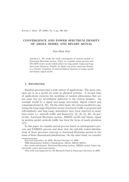 CONVERGENCE AND POWER SPECTRUM DENSITY OF ARIMA ...