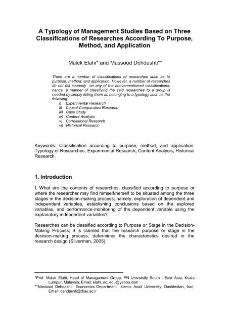 A Typology of Management Studies Based on Three Classifications ...