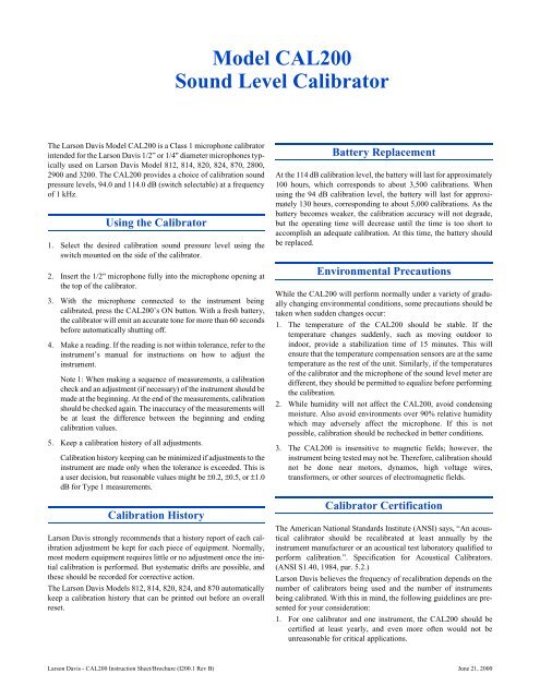 Model CAL200 Sound Level Calibrator