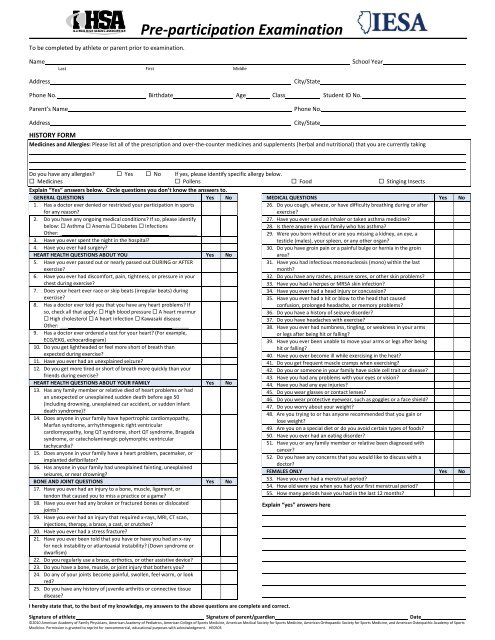 Pre-participation Examination Form - Illinois High School Association