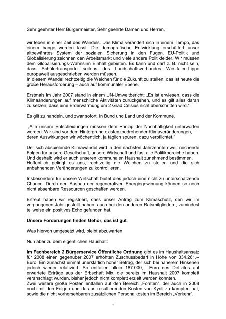 Sehr geehrter Herr Bürgermeister, Sehr geehrte Damen und Herren,