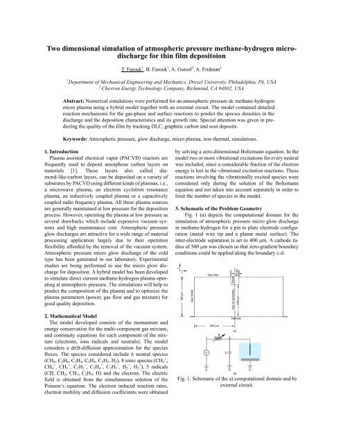 Two dimensional simulation of atmospheric pressure methane ...
