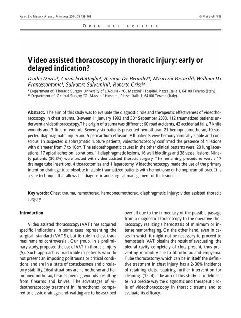 Video assisted thoracoscopy in thoracic injury - Acta Bio Medica ...