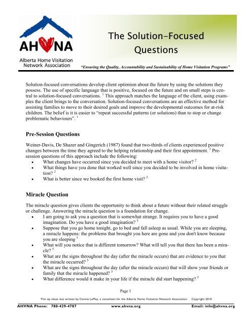 Solution-Focused Questions Tip Sheet - Alberta Home Visitation ...