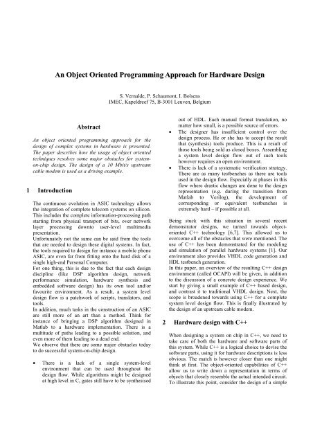 An Object Oriented Programming Approach For Hardware Design