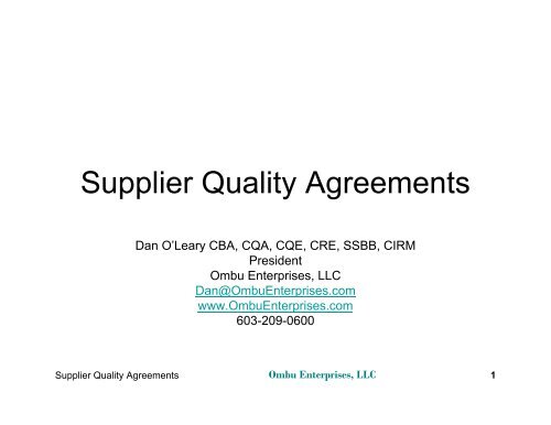 Supplier Quality Agreement Template