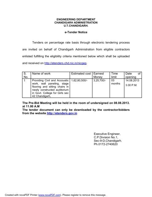 e-Tender Notice Tenders on percentage rate basis through ...