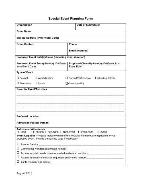 Special Event Planning Form - Town of Innisfil