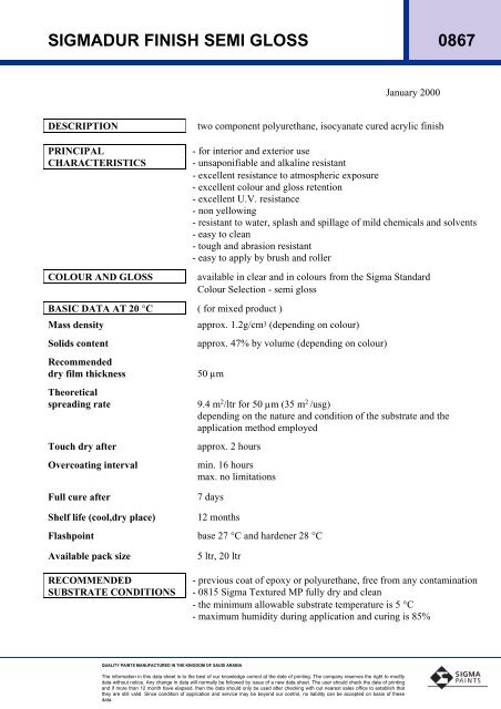 0867 Sigmadur Finish Semi Gloss - SIGMA PAINTS