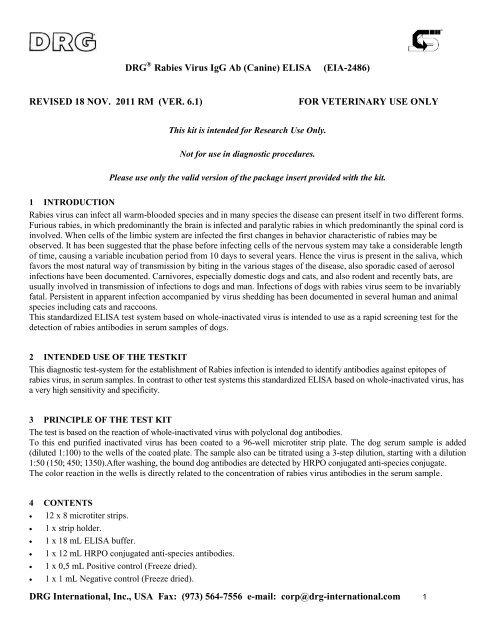 DRG Rabies Virus IgG Ab (Canine) ELISA (EIA ... - DRG International