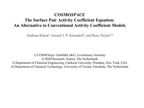COSMOSPACE The Surface Pair Activity Coefficient ... - COSMOlogic