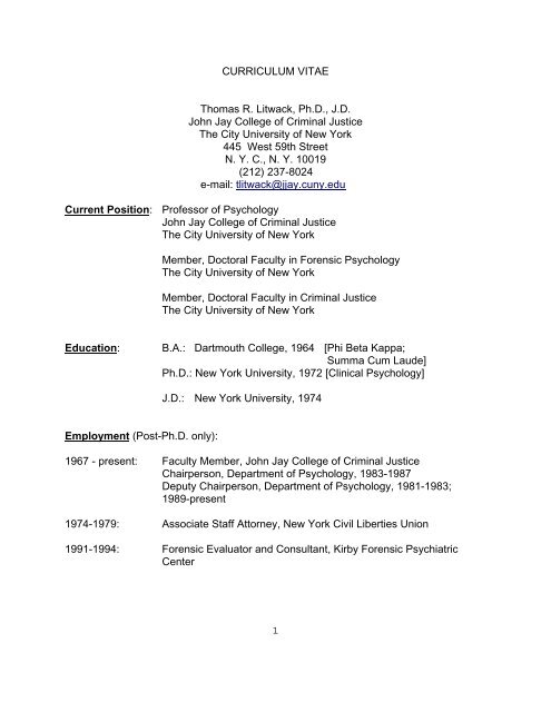 CURRICULUM VITAE - John Jay College Of Criminal Justice - CUNY