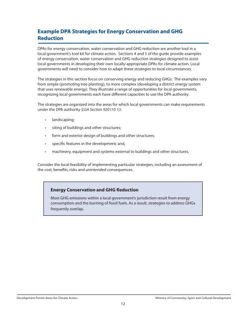 Example DPA Strategies for Energy Conservation and GHG Reduction