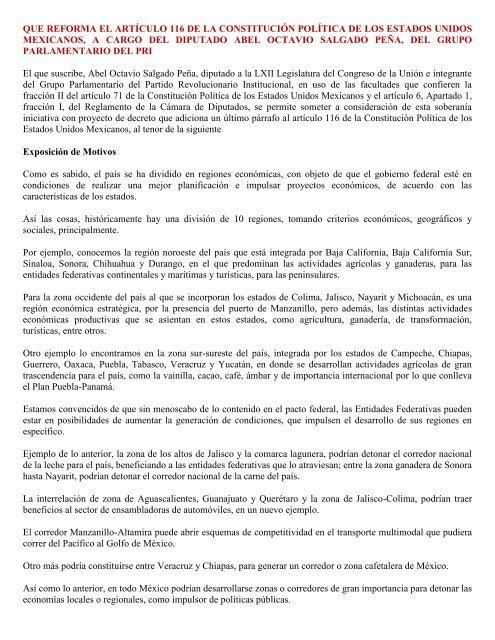 que reforma el artículo 116 de la constitución política de los estados ...