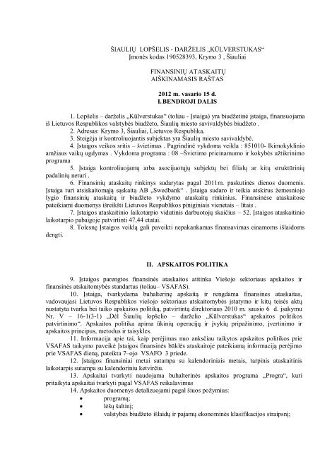 Aiškinamasis raštas 2011 metinis - darželis „Kūlverstukas“