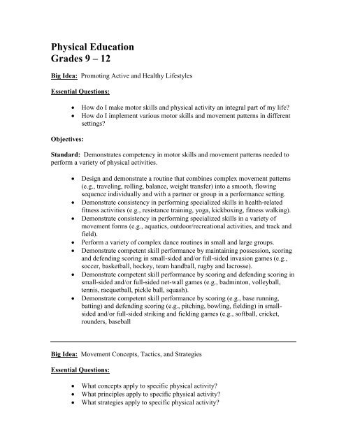 Physical Education Grades 9 – 12 - Indian Hill School District