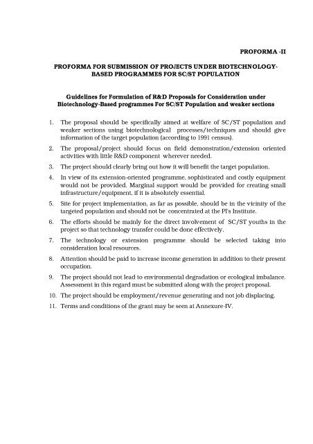 PROFORMA -II PROFORMA FOR SUBMISSION OF PROJECTS ...