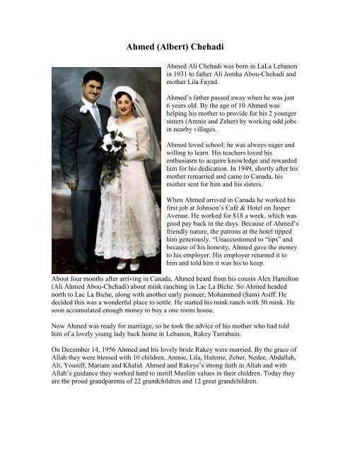 Ahmed (Albert) Chehadi - Lebanese in Lac La Biche