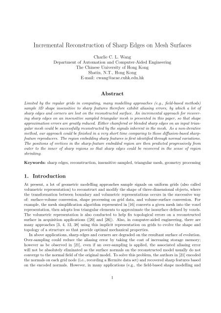 Incremental Reconstruction of Sharp Edges on Mesh ... - CiteSeerX