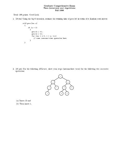 Graduate Comprehensive Exam Data Structures and Algorithms Fall ...