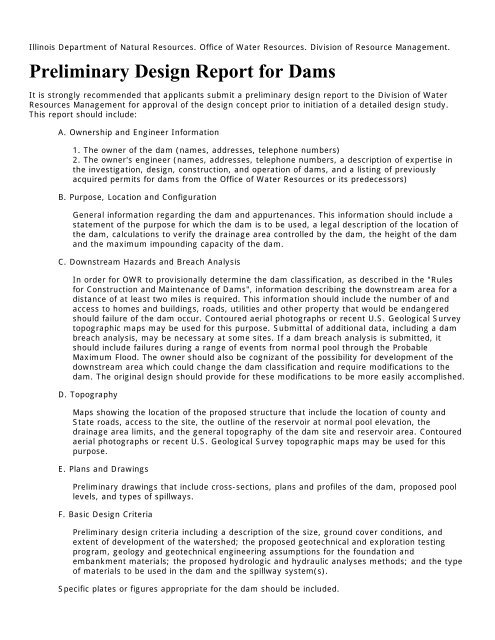 Preliminary Design Report for Dams - Illinois DNR