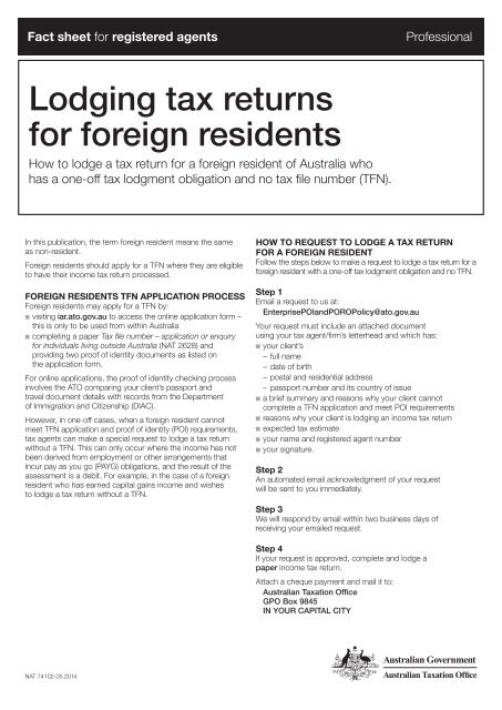 Lodging tax returns for foreign residents - Australian Taxation Office
