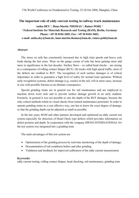 The Important Role of Eddy Current Testing in Railway Track - NDT.net