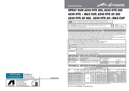 spray gun az40 hte 200, az40 hte 600 az40 hte + m&s ... - Anest Iwata