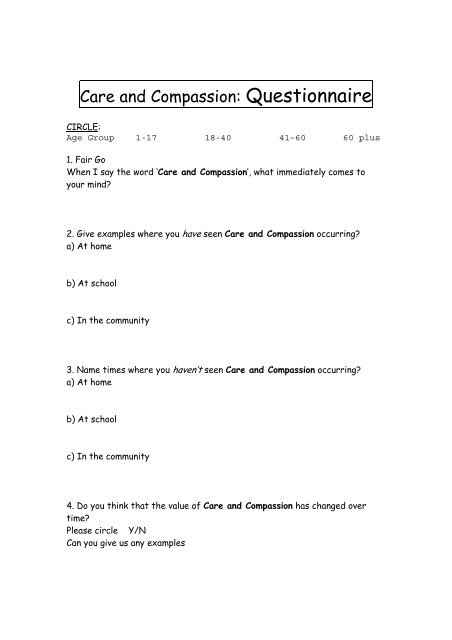 Care and Compassion: Questionnaire - Values Education