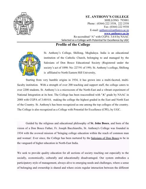 About Us - St. Anthony's College, Shillong