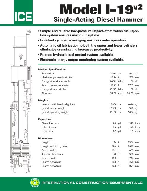 Model I-19v2 Single-Acting Diesel Hammer - ICEUSA