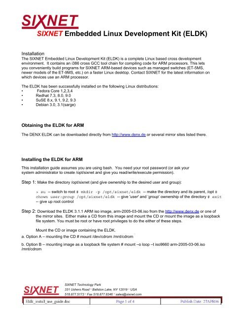 SIXNET Embedded Linux Development Kit (ELDK)