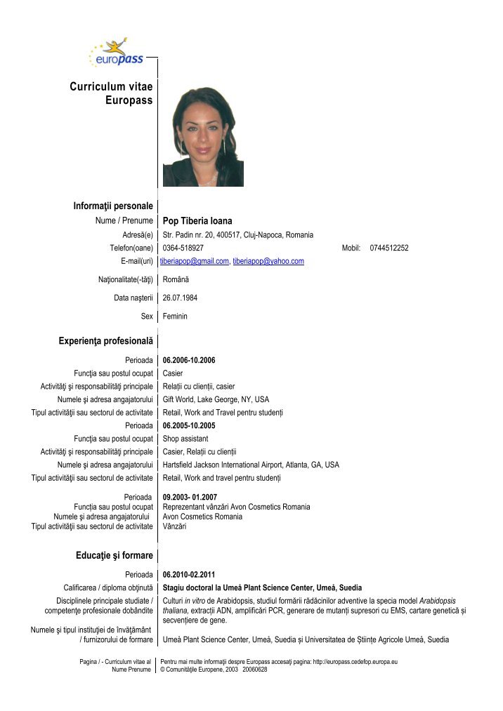 CV Alina Rodica Ani - USAMV Cluj-Napoca