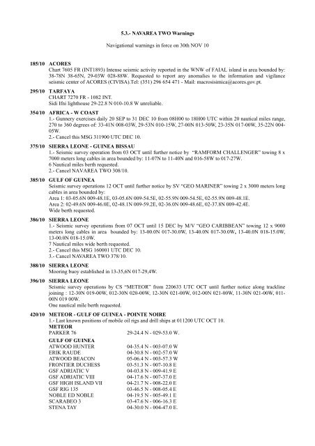 NAVAREA TWO Warnings Navigational warnings in force on 30th ...