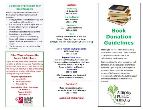 Book Donation Guidelines - Aurora Public Library